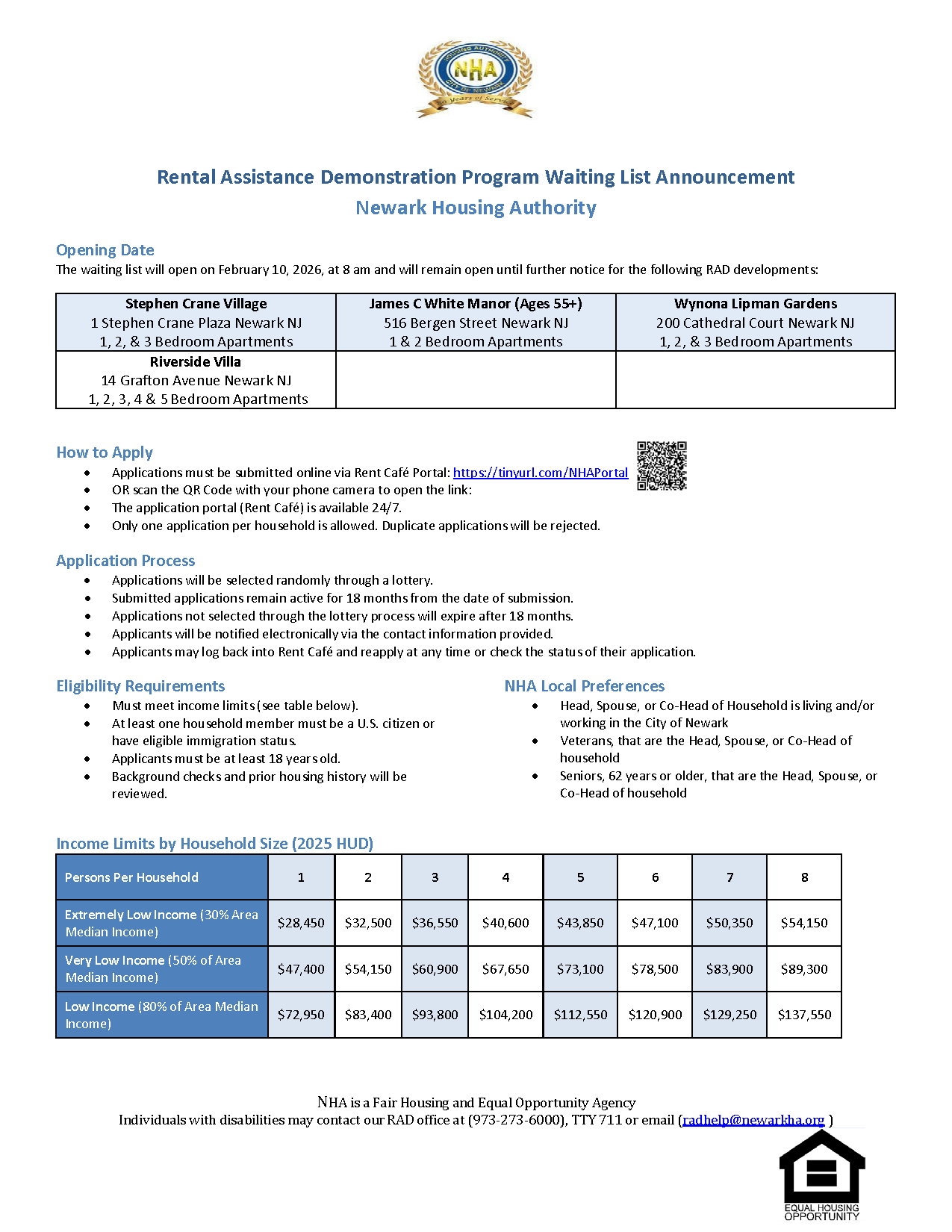 Rental Assistance Demonstration Program Waiting List Announcement