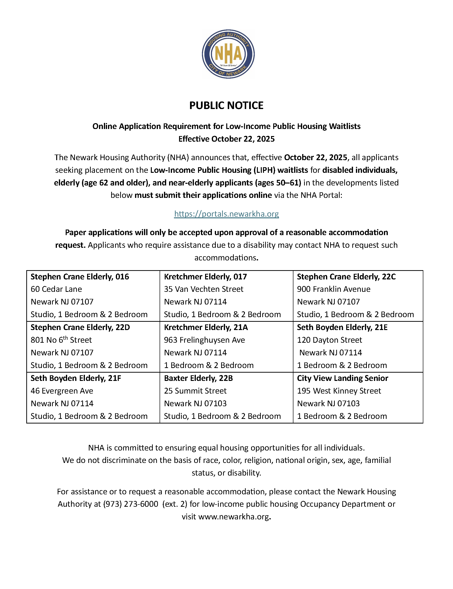 PUBLIC NOTICE Online Application Requirement for Low-Income Public ...